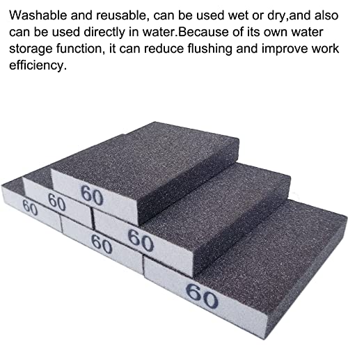 Tonmp 6 Pack 60 Grit Coarse Sanding Sponge, Washable and Reusable Great for Pot Brush Pan Brush Sponge Brush Glasses Sanding Wood Sanding Metal Sanding (60 Grit-6 Pack)