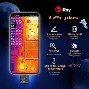 (Android Only) InfiRay T2S+ Thermal Camera, Android Type-C T2S Plus Infrared Camera for Smartphones, 256X192 IR Resolution,8 mm Macro Lens, -20°C~450°C Temp Range, Analysis Capability