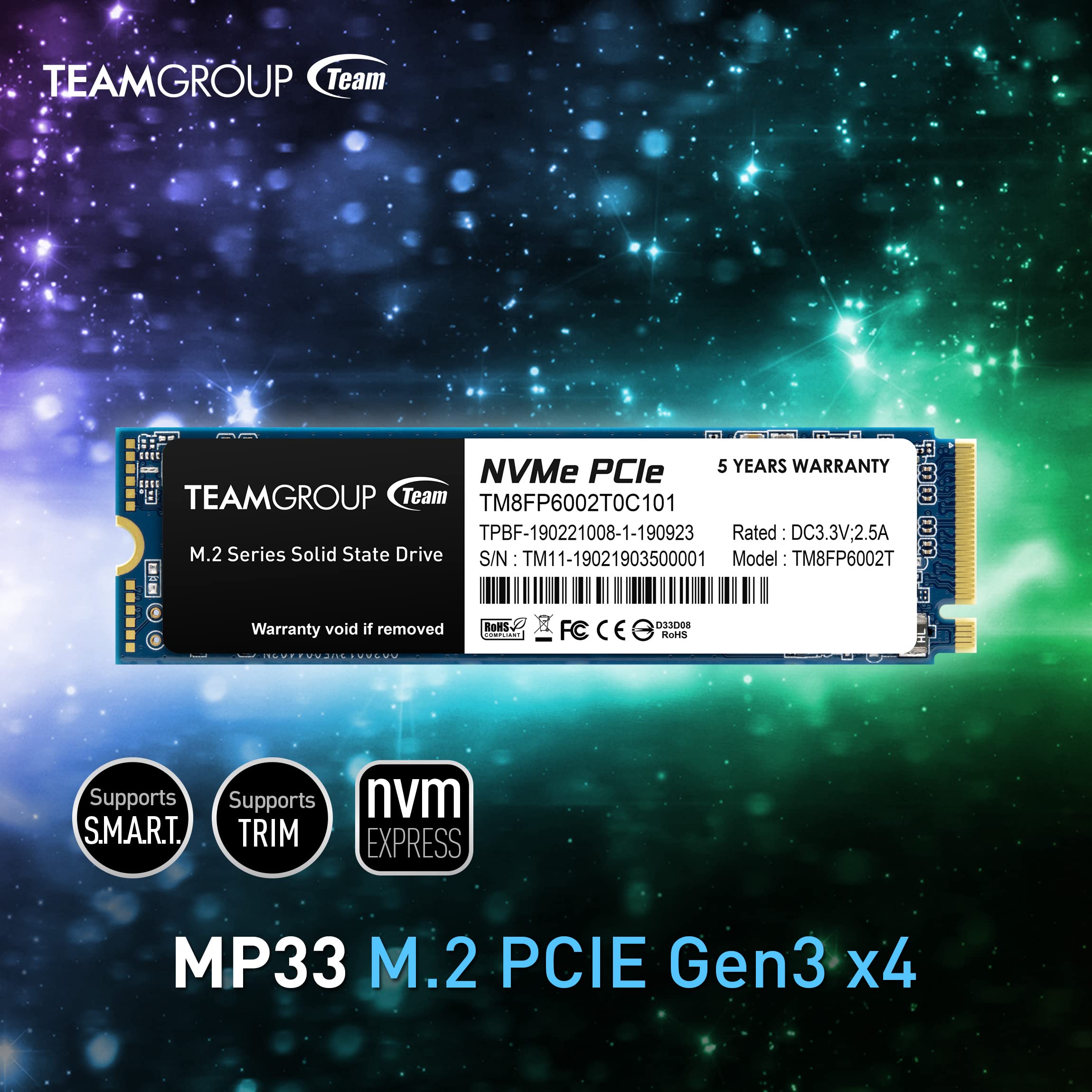 TEAMGROUP MP33 1TB 2 Pack SLC Cache 3D NAND TLC NVMe 1.3 PCIe Gen3x4 M.2 2280 Internal Solid State Drive SSD (Read/Write 1,800/1,500 MB/s) Compatible with Laptop & PC Desktop TM8FP6001T0C1P1