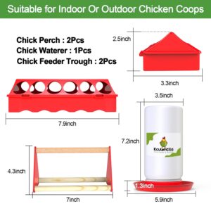 Kculehtlla Chick Feeder and Waterer Kit - Baby Chicken Supplies with Chicks Perch, Plastic Feeder Trough and 1.2L Waterer, Chicken Starter Kit for Coop and Brooder for Small Poultry Ducks Quail