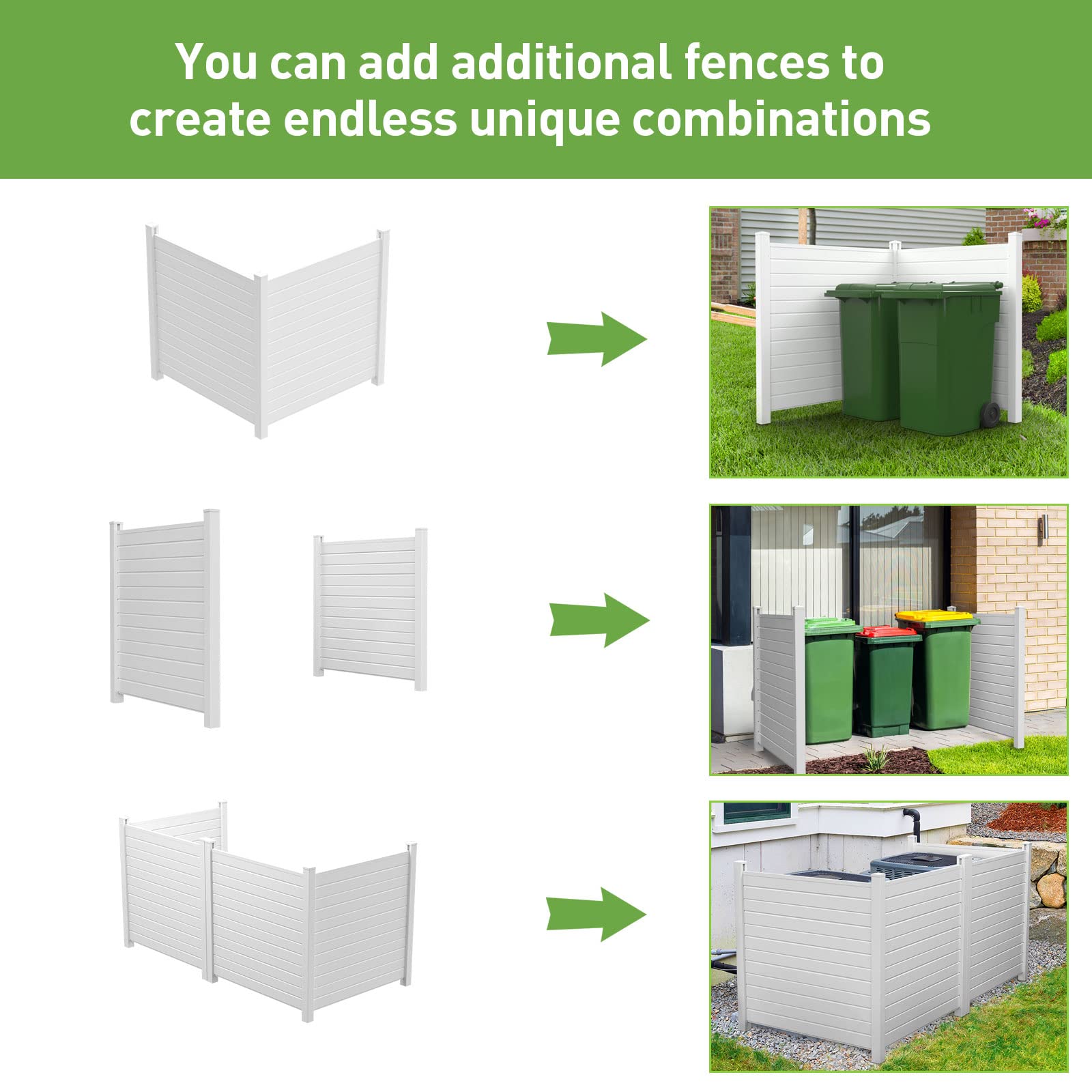 Caprihom Air Conditioner Fence Trash Can Screen Fence 50"W X 50"H Pool Equipment Fence Enclosure Vinyl Privacy Fence Panel Outdoor Privacy Screens Kit (2-Pack)