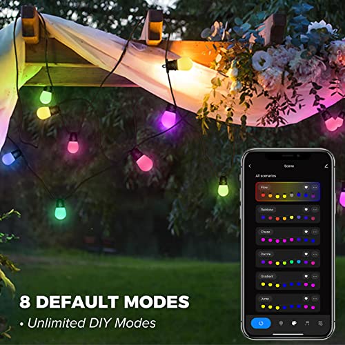 Smart Outdoor String Lights - 2700K Warm White IC+ RGB, Compatible with Alexa/Google Assistant, Dream Color String Lights, APP Remote, Patio Light, 2.4GHz WiFi