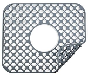 sink mat kitchen sink protector for bottom of farmhouse stainless steel or porcelain bowl sink, silicone grey non-slip heat resistant (15.7 inch x 10.6 inch)