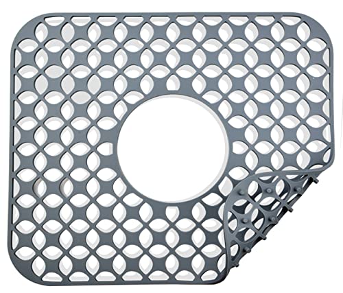 Sink Mat Kitchen Sink Protector for Bottom of Farmhouse Stainless Steel or Porcelain Bowl Sink, Silicone Grey Non-slip Heat Resistant (15.7 inch x 10.6 inch)