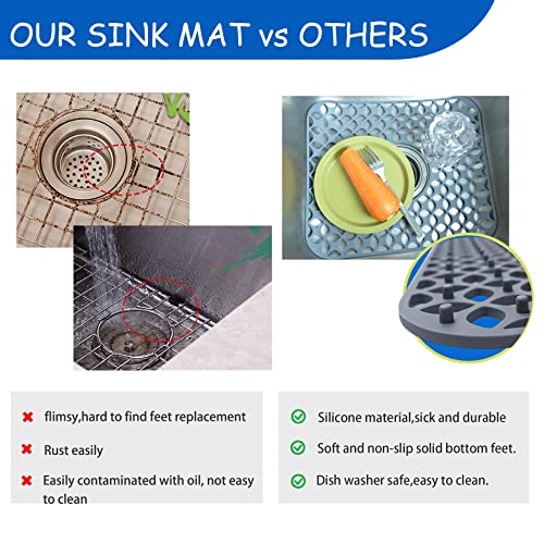 Sink Mat Kitchen Sink Protector for Bottom of Farmhouse Stainless Steel or Porcelain Bowl Sink, Silicone Grey Non-slip Heat Resistant (15.7 inch x 10.6 inch)