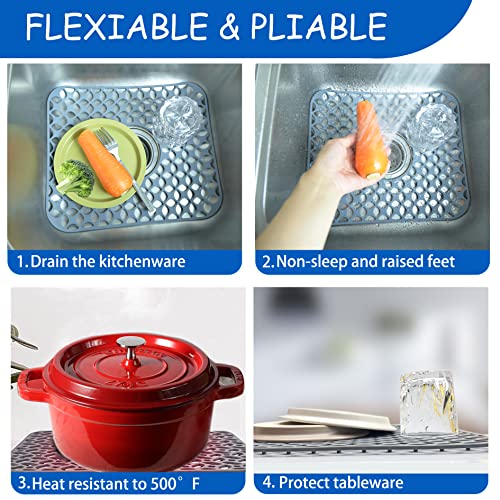 Sink Mat Kitchen Sink Protector for Bottom of Farmhouse Stainless Steel or Porcelain Bowl Sink, Silicone Grey Non-slip Heat Resistant (15.7 inch x 10.6 inch)