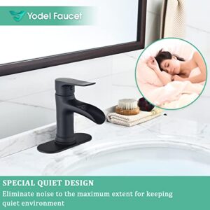 Waterfall Bathroom Faucet Matte Black Single Hole One Handle for Vessel Sink with Brass Pop Up Drain by Yodel Faucet