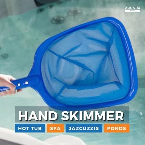 Aquatix Pro Hand Leaf Skimmer for Spa, Hot Tub & Pool with 12” Aluminum Pole, Fine Mesh Deep Bag Net, Suitable for Above Ground Swimming Pools, Kids Inflatables & Ponds, Remove Leaves & Debris Fast