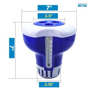 Aquatix Pro Pool Chlorine Floater Dispenser with Thermometer for 1 to 3 inch Tablets, Large & Durable Floating Dispenser for Spa, Hot Tub, Jacuzzi, In-ground & Above Ground Pools, Adjustable Flow Rate