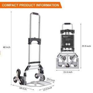 Stair Climbing Hand Truck,Heavy-Duty Hand Cart with Telescoping Handle,165 LB Load Capacity,6-Wheel Folding Cart for Moving and Office Use (Upgrade 6 Wheel)