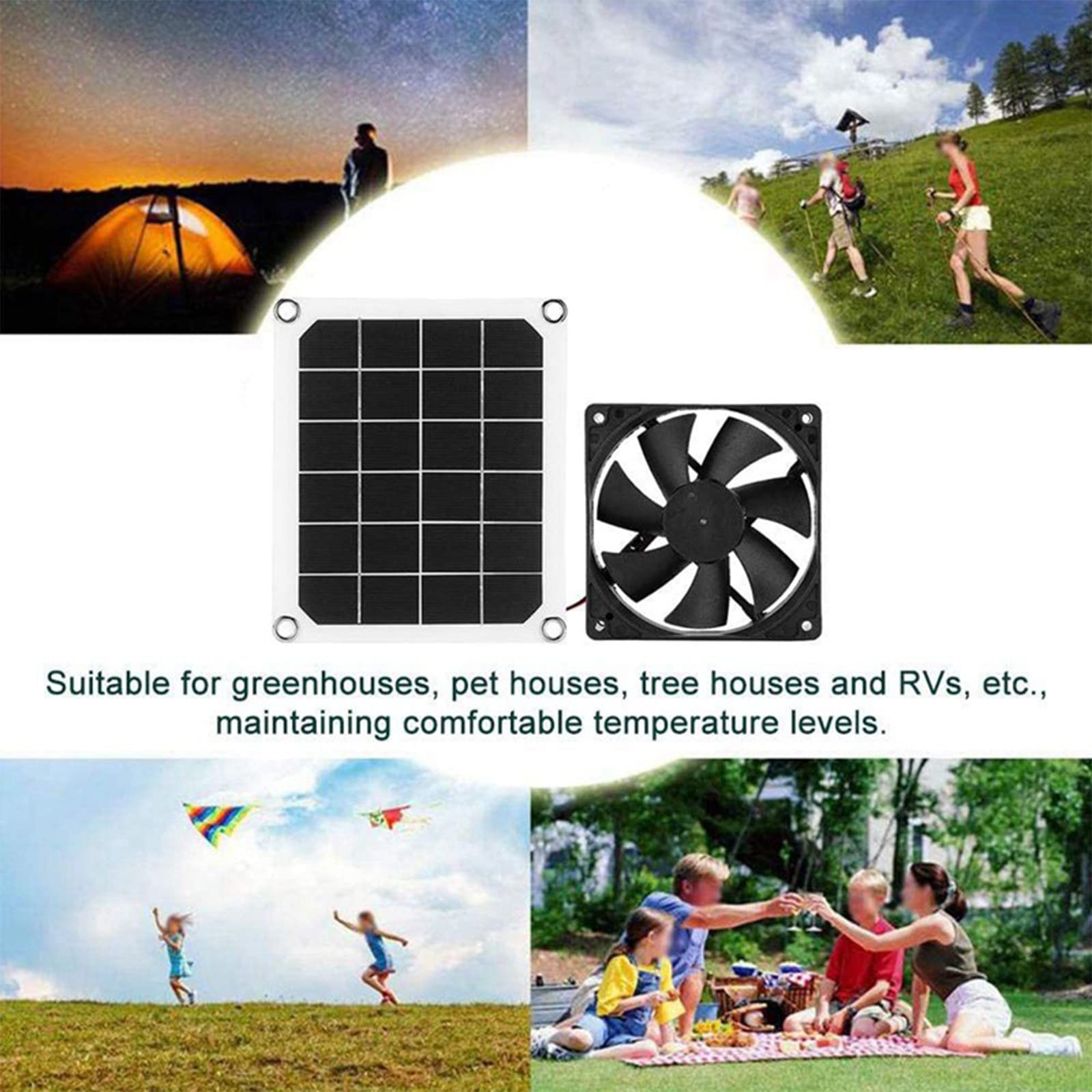 10W Solar Panel Powered Dual Fan, Waterproof Portable Outdoor Solar Exhaust Ventilation Fan for Greenhouse, Chicken Coops, Dog House, Window Exhaust, RV, Easy Installation