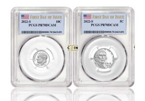 2022 s roosevelt dime jefferson nickel collection pcgs pr-70