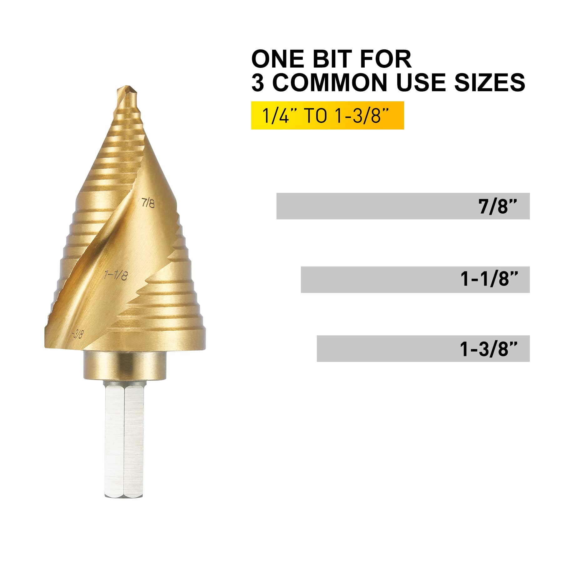 Anfrere 3 Sizes M2 Step Drill Bit, 7/8", 1-1/8", 1-3/8" Titanium Cone Drill Bits for Steel Metal Sheet Hole Drilling Cutting, Multiple Hole Sprial Unibit, Stepped Up Bits Home Tools