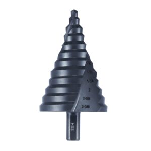 anfrere 12 sizes step drill bit, 1/4 to 2-3/8 inch black high speed steel drill cone bits for sheet metal hole drilling cutting, sprial unibit extra large 2-3/8 inch