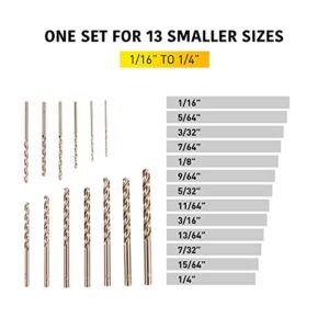 Anfrere 13PCS Cobalt Drill Bits Set, M35 HSS Drill Bits for Cutting Hardened Metal Hard Steel Wood, 3-Flute 1/16 to 1/4 inch Twist Drill Bit Set for Corded or Cordless Power Drills Home Tools, 1013