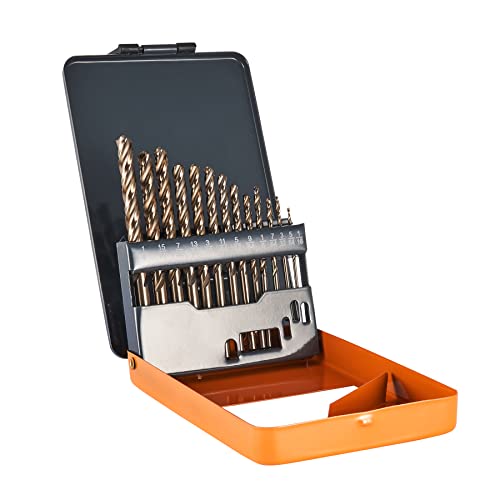 Anfrere 13PCS Cobalt Drill Bits Set, M35 HSS Drill Bits for Cutting Hardened Metal Hard Steel Wood, 3-Flute 1/16 to 1/4 inch Twist Drill Bit Set for Corded or Cordless Power Drills Home Tools, 1013