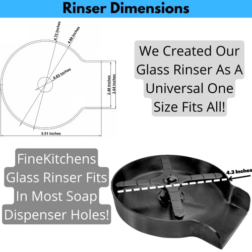 2023 NEW Imporved FineKitchens Glass Rinser for Kitchen Sink Matte Black – Sink Glass Cleaner for Cups, Bottles, Glasses - Durable SS304 Stainless Steel Build 7 Jet Glass Sprayer Washer for Cleaning