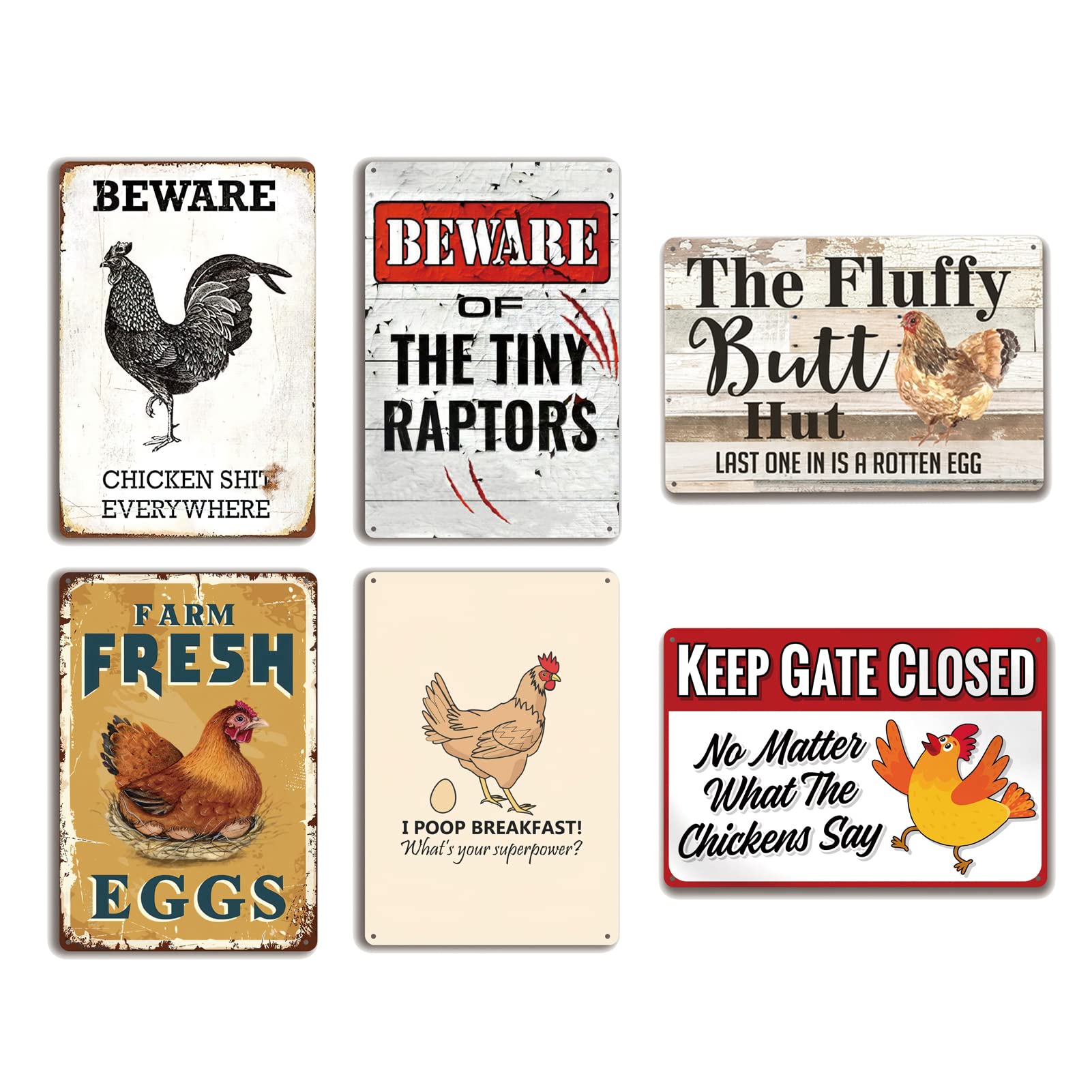 Metal Signs Funny Chicken Coop Decor, Farm Sign for Home Kitchen Outdoor Plaque Gifts for Chicken Fan Lovers 6 Pces 8×12 Inch