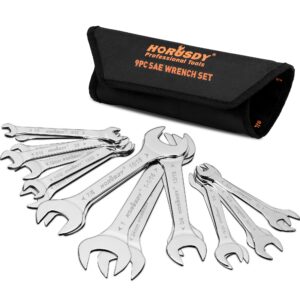 horusdy 19-piece super-thin open end wrench set with rolling pouch, cr-v steel sae & metric, 1/4" to 1-1/16" and 5.5mm to 27mm slim spanner wrench set