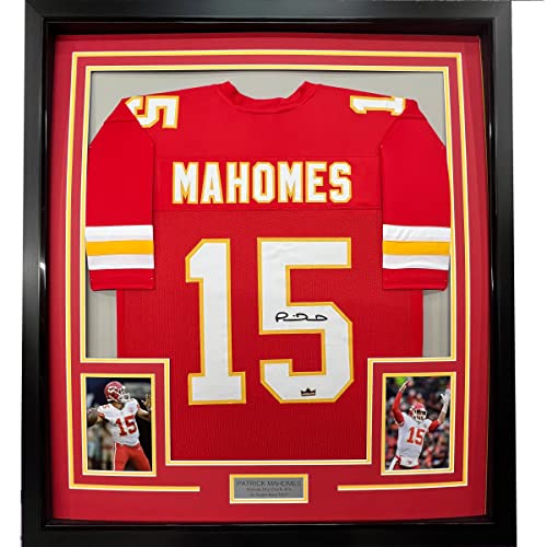 Framed Facsimile Autographed Patrick Mahomes 33x42 Kansas City Red Reprint Laser Auto Football Jersey Size Men's XL