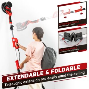 XDOVET Drywall Sander, 750W Electric Sander with 6 Pcs Sanding discs, 6 Variable Speed 800-1750 RPM Wall Sander with Extendable Handle, LED Light, Long Dust Hose, Storage Bag