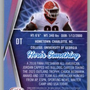 2022 Sage High Series Silver #137 Jordan Davis Georgia RC Rookie Football Trading Card