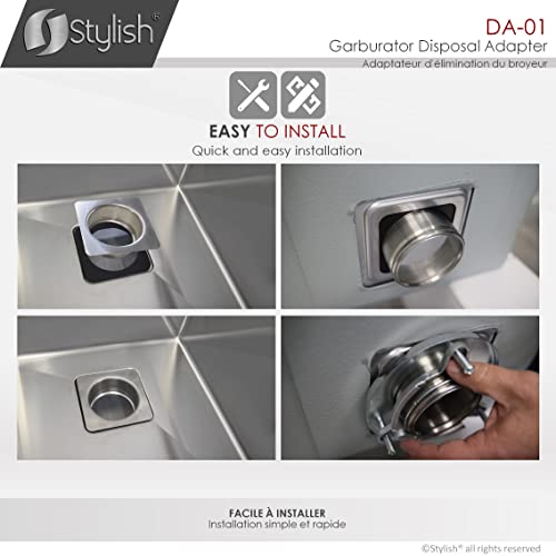 Stainless Steel Kitchen Sink Garbage Disposal Adapter for Square Drain Hole, DA-01