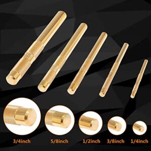 Brass Drift Punch Tool Set 5 Piece with 1/4 Inch, 3/8 Inch, 1/2 Inch, 5/8 Inch, 3/4 Inch Drift Punches