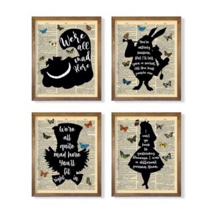 alice in wonderland wall art decor - cheshire cat mad hatter white rabbit - alice inspirational saying quote poster print - motivational wall art for alice fans - affirmation gift for women teen girl