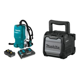 makita xcv18ptx 36v (18v x2) lxt brushless 1.6 gallon hepa filter backpack dry dust extractor kit, aws capable (5.0 ah) and xrm08b 18v lxt / 12v max cxt lithium-ion cordless bluetooth job site speaker