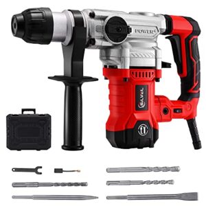 SILVEL 1-1/4 Inch SDS-Plus Hammer Drill, 13 Amp 1500W Rotary Hammer Drill, Heavy Duty Drill with 4 Functions, Demolition Hammer with 3 Drill Bits, Flat Chisels, Point Chisels