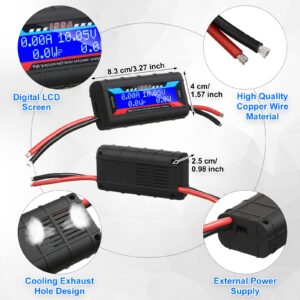 Yunsailing 2 Pcs High Precision Watt Meter Power Analyzer Battery Consumption Performance Monitor Power Monitor with Backlight Digital LCD Screen(No 45 Amp Power Grade Connector, 150a/60v)