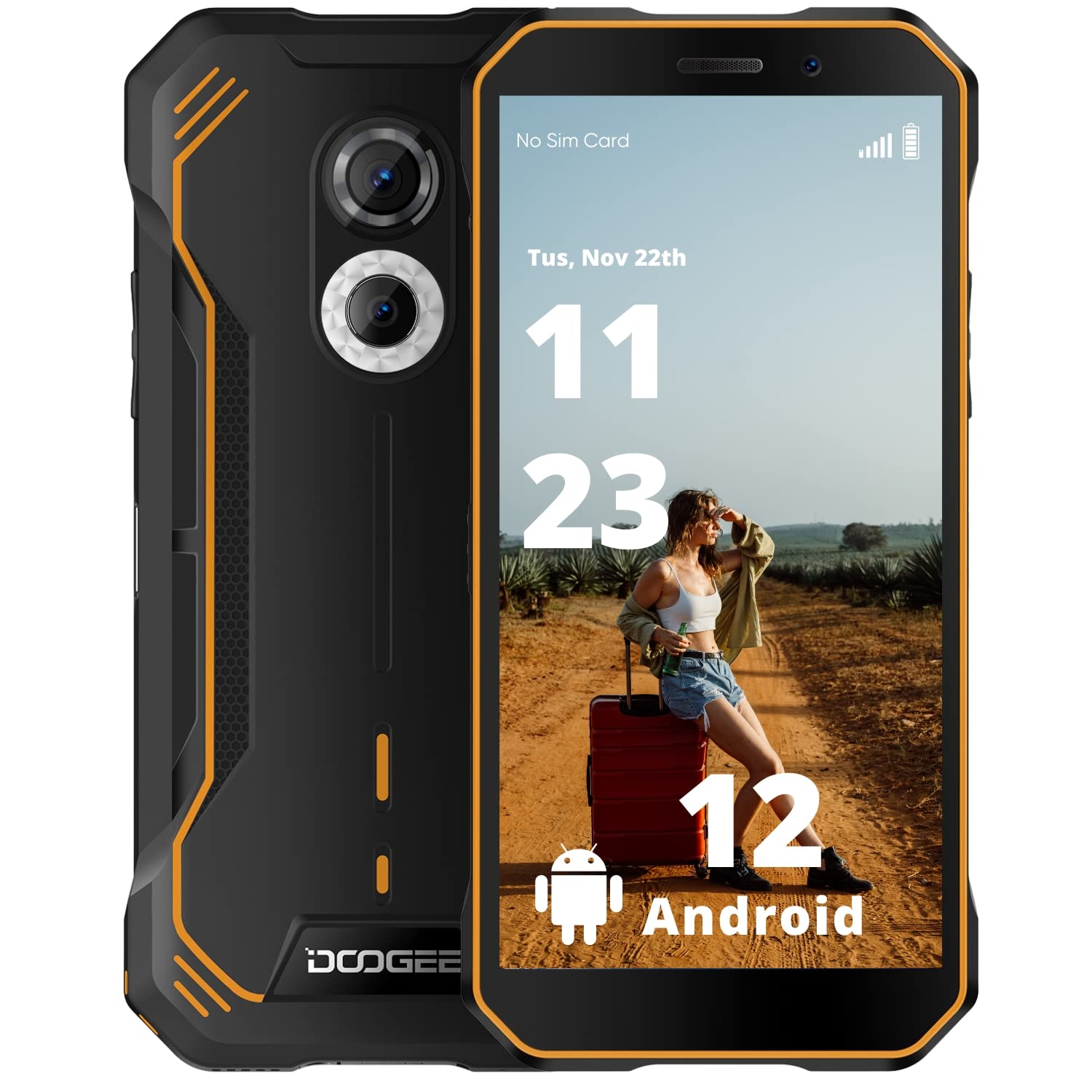 DOOGEE S51 Rugged Smartphone Unlocked Android 12, Helio G25 4GB+64GB 5180mAh Battery, Dual SIM 4G, 6.0" IPS HD, IP68 Waterproof IP69K Rugged Phone, NFC, AI Double Camera (12MP+2MP) 8MP Front Orange