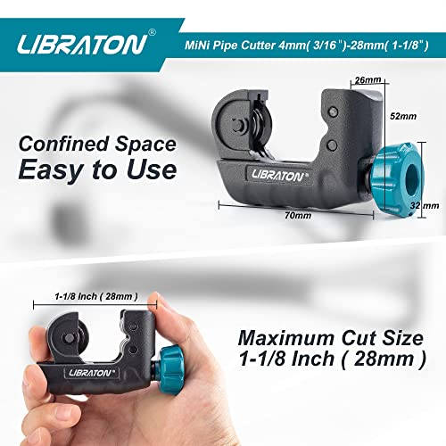 Libraton Tubing Cutter 3/16" to 1-1/8", Mini Tube Cutter, Copper Cutter, Heavy Duty Mini Pipe Cutter, Copper Tube Cutter with Replacement Blade for Copper, Aluminum,Thin Stainless Steel Pipe