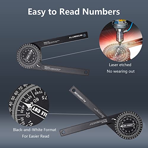 Smolder Miter Saw Protractor, 7.3” Aluminum Angle Finder for Woodworking Metalworking and All Building Trades (Protractor with Laser Engraved)