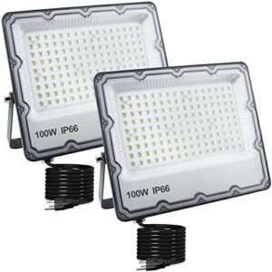 indmird 2 pack 100w led outdoor flood light, outdoor security light, led stadium lights, for yard, stadium, playground, lawn,garden, garages,basketball court