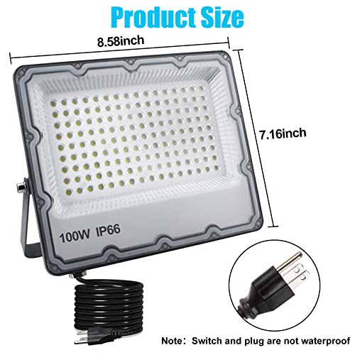 Indmird 2 Pack 100W Led Outdoor Flood Light, Outdoor Security Light, Led Stadium Lights, for Yard, Stadium, Playground, Lawn,Garden, Garages,Basketball Court