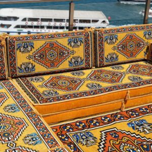 Yellow Premium Arabic Seating, Handmade Floor Couches, Sectional Sofas, Turkish Floor Sofas, Moroccan Livingroom Sofas, Arabic Majlis, Sofa Slipcovers, Living Room Furniture (L Sofa + Rug)