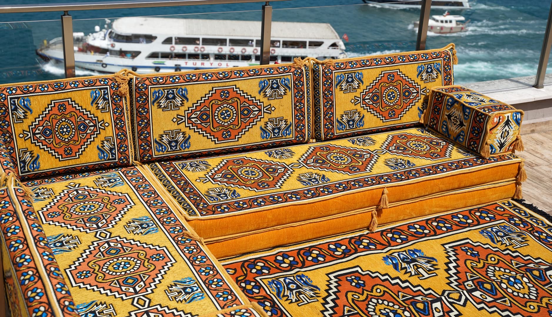 Yellow Premium Arabic Seating, Handmade Floor Couches, Sectional Sofas, Turkish Floor Sofas, Moroccan Livingroom Sofas, Arabic Majlis, Sofa Slipcovers, Living Room Furniture (L Sofa + Rug)