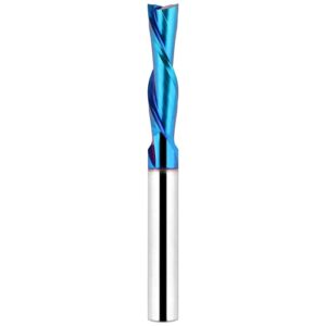 eanosic downcut spiral router bits 1/4 inch shank, 1/4 inch cutting diameter solid carbide with nano blue coating cnc router bits end mill for wood cut, carving