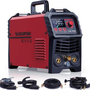 ARCCAPTAIN TIG Welder 200A, High Frequency 110v/220v Dual Voltage TIG/Stick/Arc 2 in 1 Welder LED Digital Display Welding Machine with 2T/4T Function and Tungsten Electrode