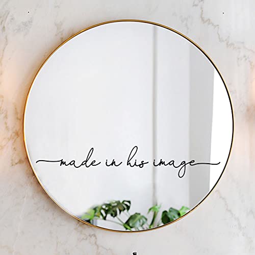 Made In His Image Mirror Decal, Transfer Sticker, Mirror Sticker, Wall Vinyl Decal, Removable Vinyl Sticker, Window Sticker, Christian Sticker, 18x3 inch (Black)