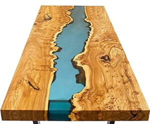 epoxy table, plain edge wooden table with metal stand, epoxy resin river table, natural wood,dining table, natural epoxy table, resin table 42" x 24" inch