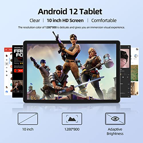 URAO Tablet 10 inch Android 12 Quad Core 64GB 5000mAh Battery Dual Camera 1280x800 HD IPS Touchscreen Tablets