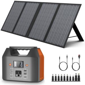 enginstar 150w small solar generator with 60w solar panel, 6 outputs 42000mah portable charger power bank for outdoor home emergency