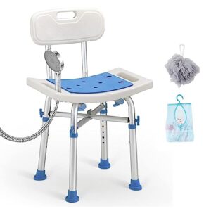 shower chair with back 500lb, boiarc bariatric shower chair with shower head holder, anti-slip shower bench for inside bathtub stool for seniors, elderly, disabled, handicap (shower chair with back)