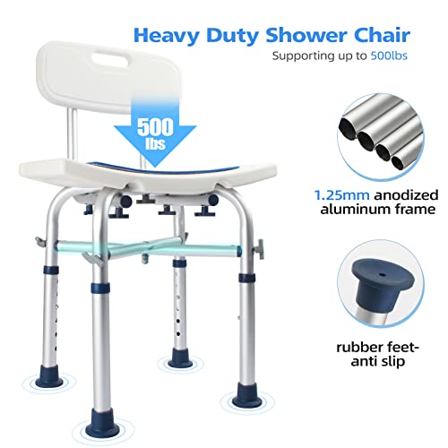 Shower Chair with Back 500lb, Boiarc Bariatric Shower Chair with Shower Head Holder, Anti-Slip Shower Bench for Inside Bathtub Stool for Seniors, Elderly, Disabled, Handicap (Shower Chair with Back)