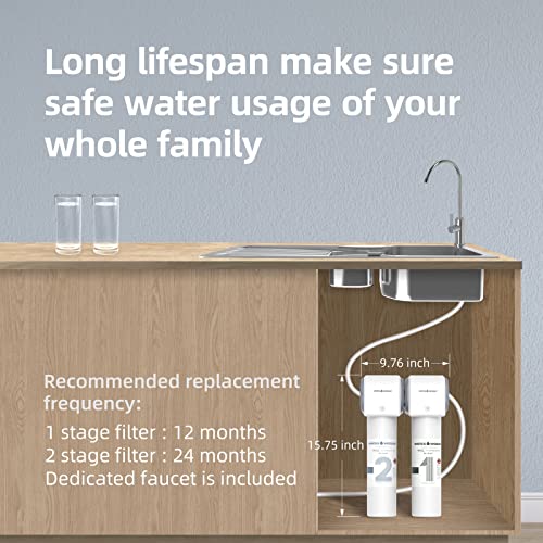 Weiss Wasser Ultra-Filtration Under Sink Water Filter, Reduces Lead, Chlorine, Bad Taste & Odor, Under Counter Water Filter Direct Connect to Kitchen Faucet, with Dedicated Faucet,WU2.SH01