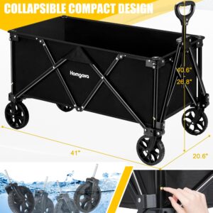 Homgava Collapsible Folding Wagon Cart, Portable Large Capacity Camping Wagon, All Terrain Foldable Wagon, Heavy Duty Utility Wagon Cart for Grocery Outdoor Beach Gardening Shopping Fishing Black