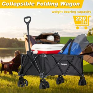 Homgava Collapsible Folding Wagon Cart, Portable Large Capacity Camping Wagon, All Terrain Foldable Wagon, Heavy Duty Utility Wagon Cart for Grocery Outdoor Beach Gardening Shopping Fishing Black